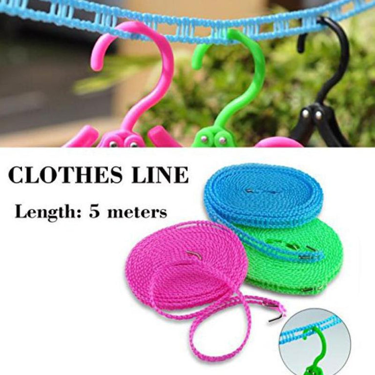 Premium Nylon Clothes Drying Line with Hooks – Balcony, Bathroom & Out ...